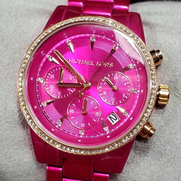 Michael Kors | Accessories | Mk Hot Pinksparkly Rose Gold Watch | Poshmark